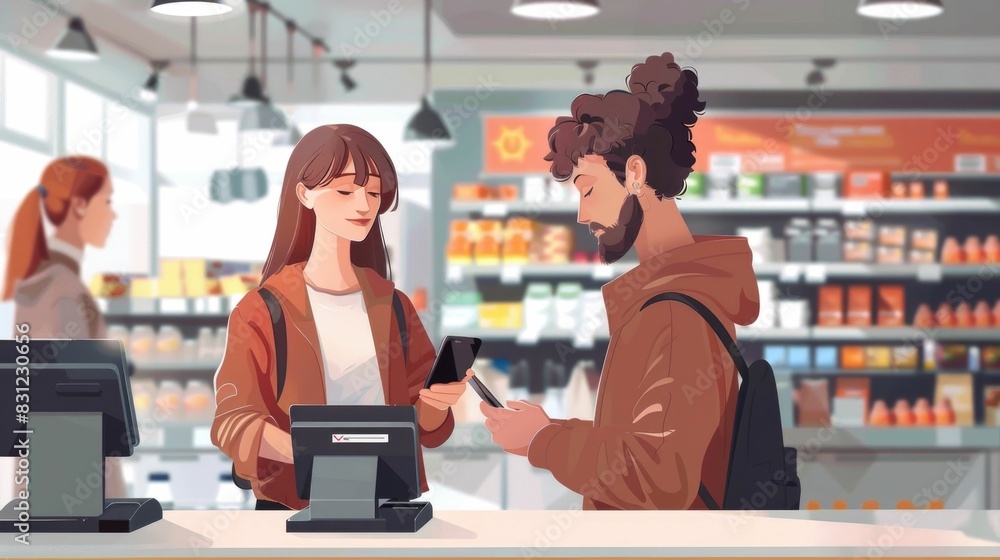 Contactless Payment at Modern Checkout Counter with Smartphone Seamless ...