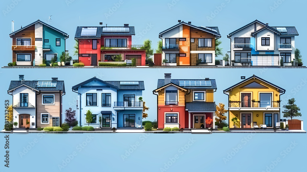 set Classic and modern family house residential apartment buildings ...
