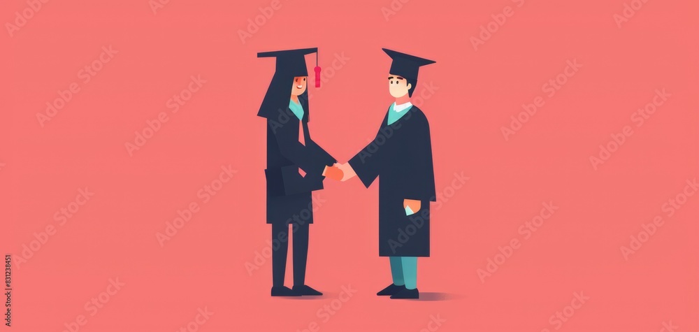 Graduate handshake flat design front view recognition animation vivid ...