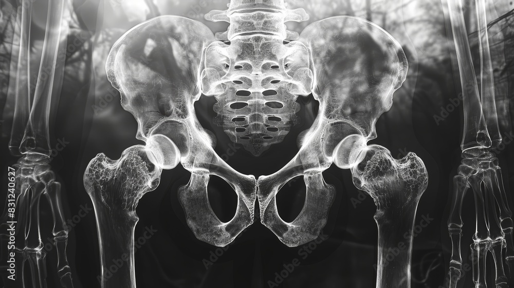 Black and white X-ray image showcasing the detailed anatomy of the ...