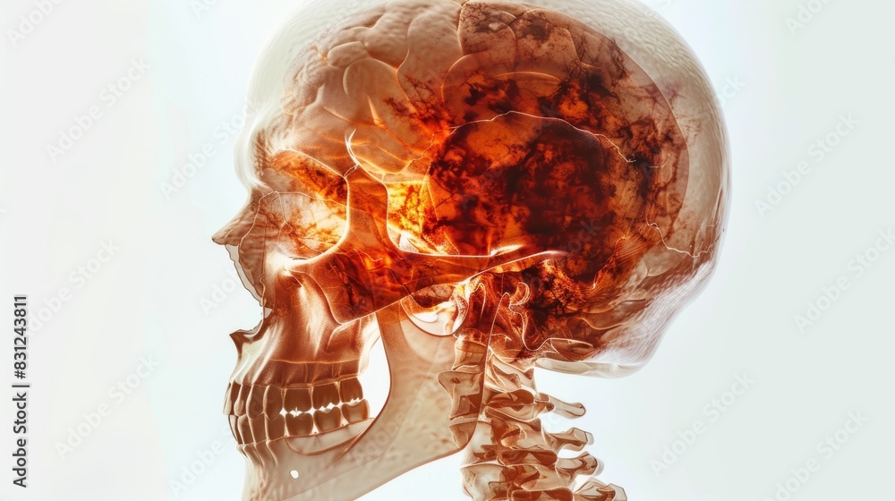 Transparent X-ray image of a human skull showing detailed bone ...
