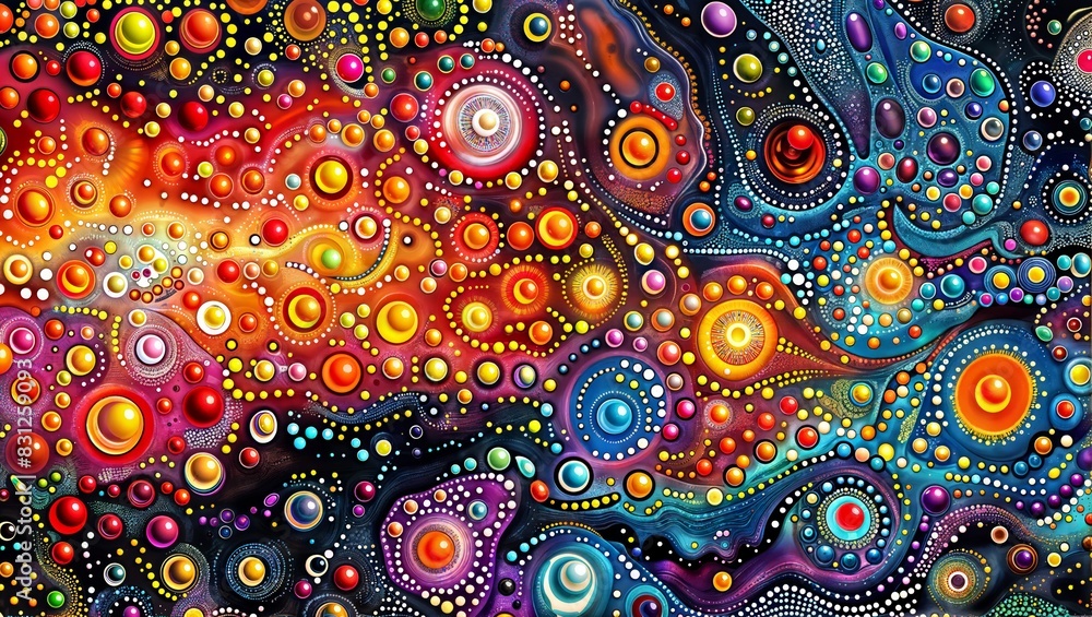 Cosmic mandala wallpaper with a vibrant array of spheres and dots ...