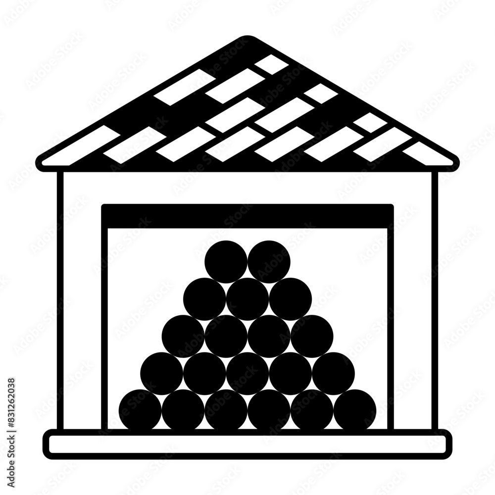 Heap of log granary concept, air dried firewood storage supply ...
