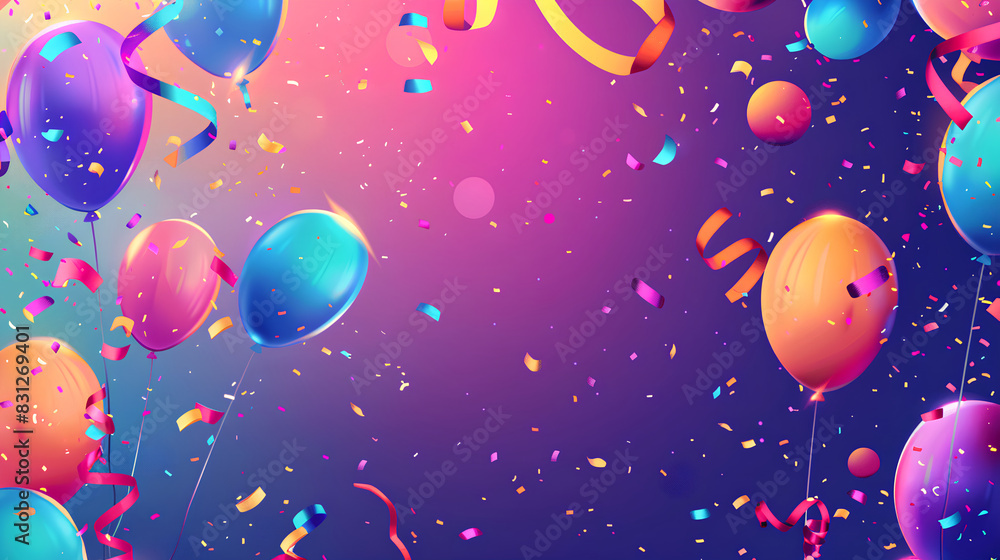 a festive birthday background. elements like confetti, streamers, and ...