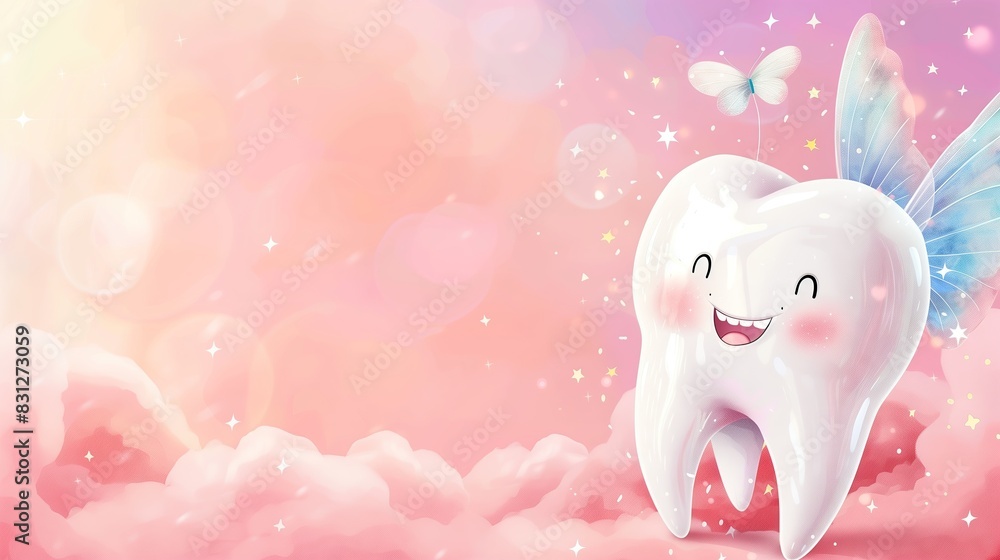 Tooth Fairy 3D Pink Sky Background Dental media Stock Illustration ...