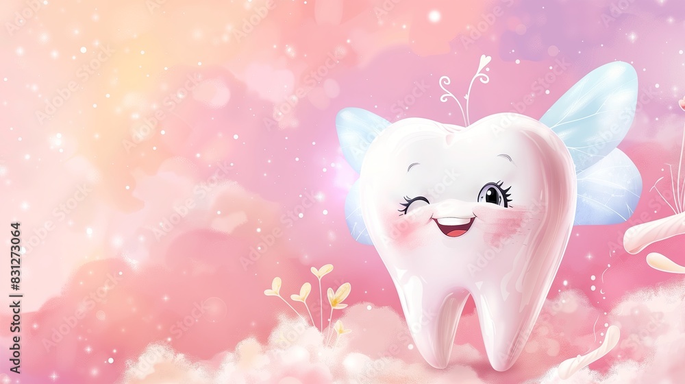 Tooth Fairy 3D Pink Sky Background Dental media Stock Illustration ...