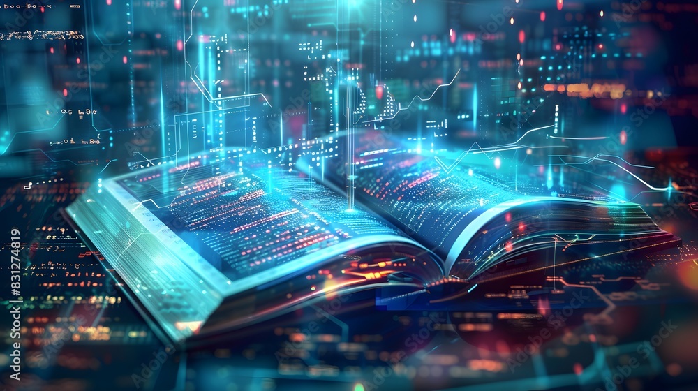 Futuristic Data Visualizations And Graphs Illuminate An Open Book A Striking Image