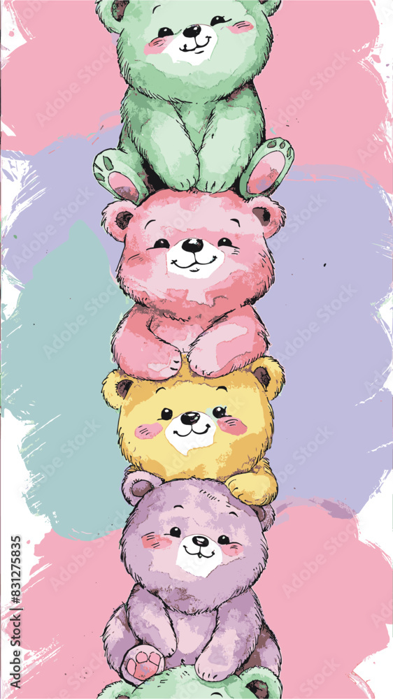 Watercolor Stack of Colorful Bears Vector AI - Perfect for Children's ...