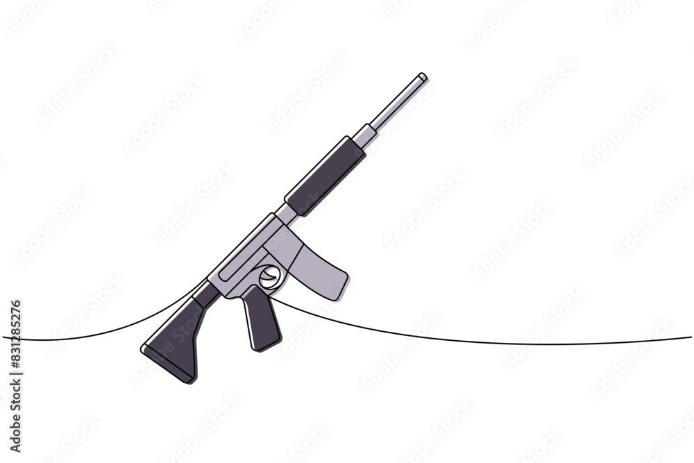 Automatic assault rifle one line colored continuous drawing. Various ...
