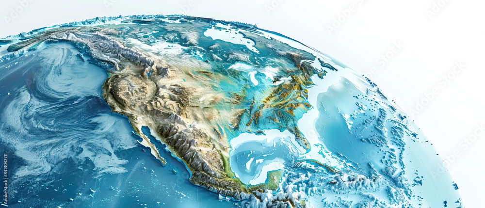 Modern clear, simple and detailed 3D North America continent map ...