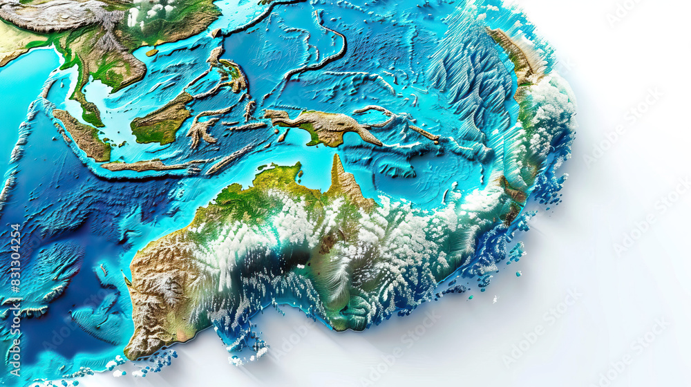 Modern clear, simple and detailed 3D Oceania continent map background ...