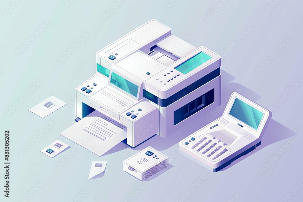 Isometric 3D icon of a printer, designed with semi-realistic features ...