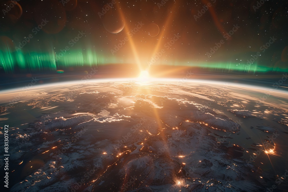 cinematic image capturing the awe-inspiring scene of a vibrant aurora ...