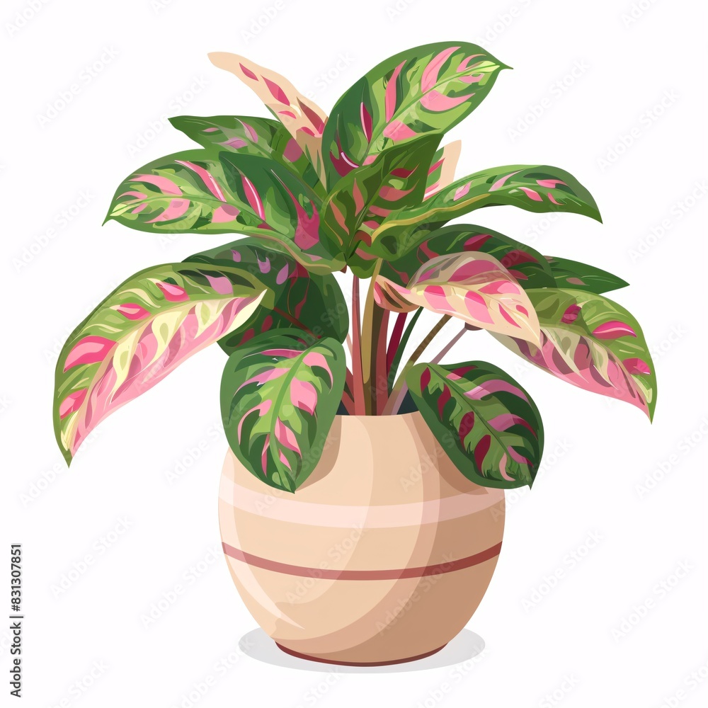 PNG illustration of a leafy maranta plant with variegated green and ...