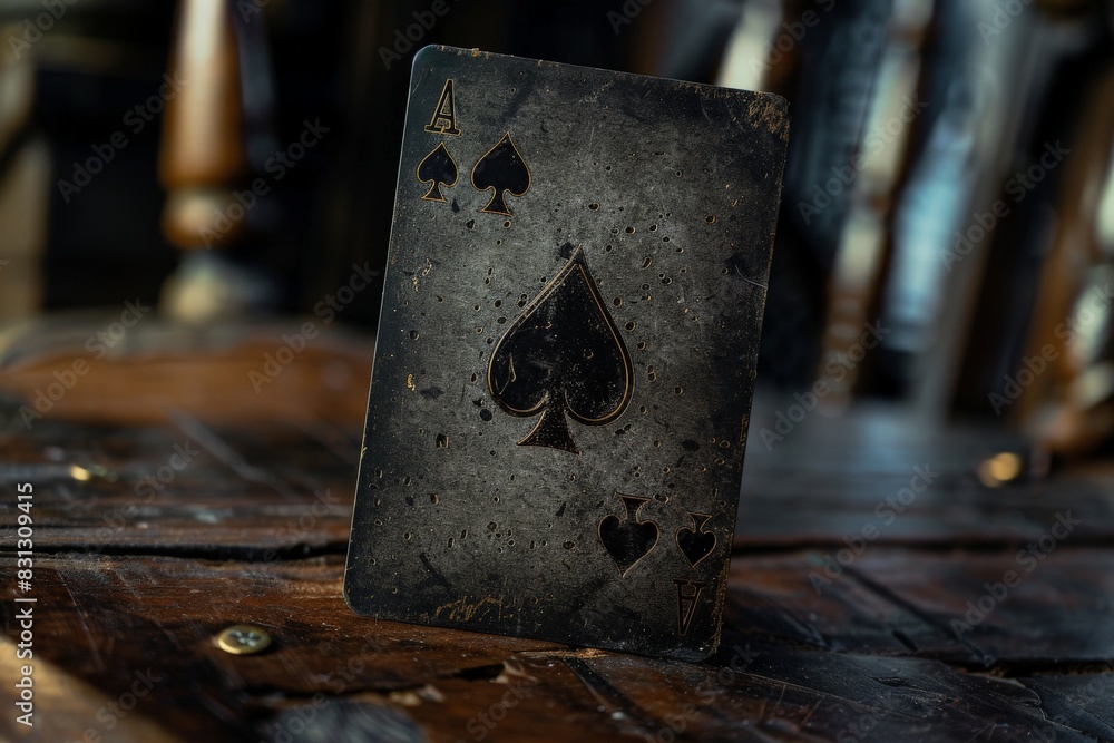 ace of spades card on black background, medieval gothic iconography ...