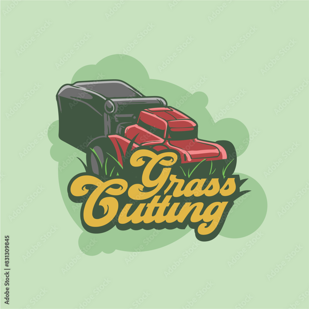 Grass Cutter Machine cartoon simple logo icon sign design concept. lawn ...