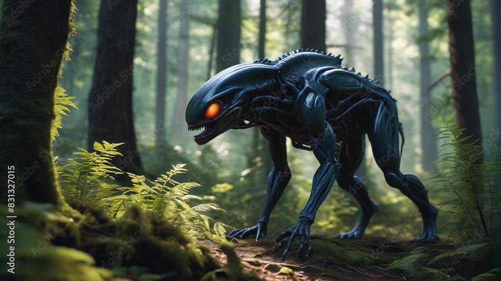 Amidst the Silent Woods, unseen predators lurk, their alien forms ...
