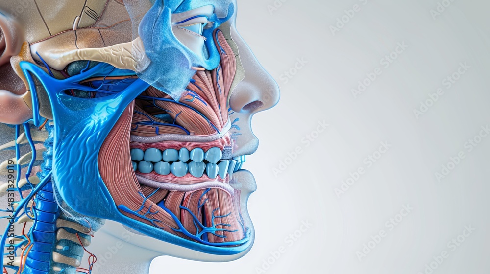 Anatomical illustration of the human pharynx. side view of part of the ...