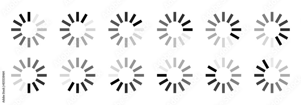Rectangular loading indicator buffering symbols with 12 progressing ...