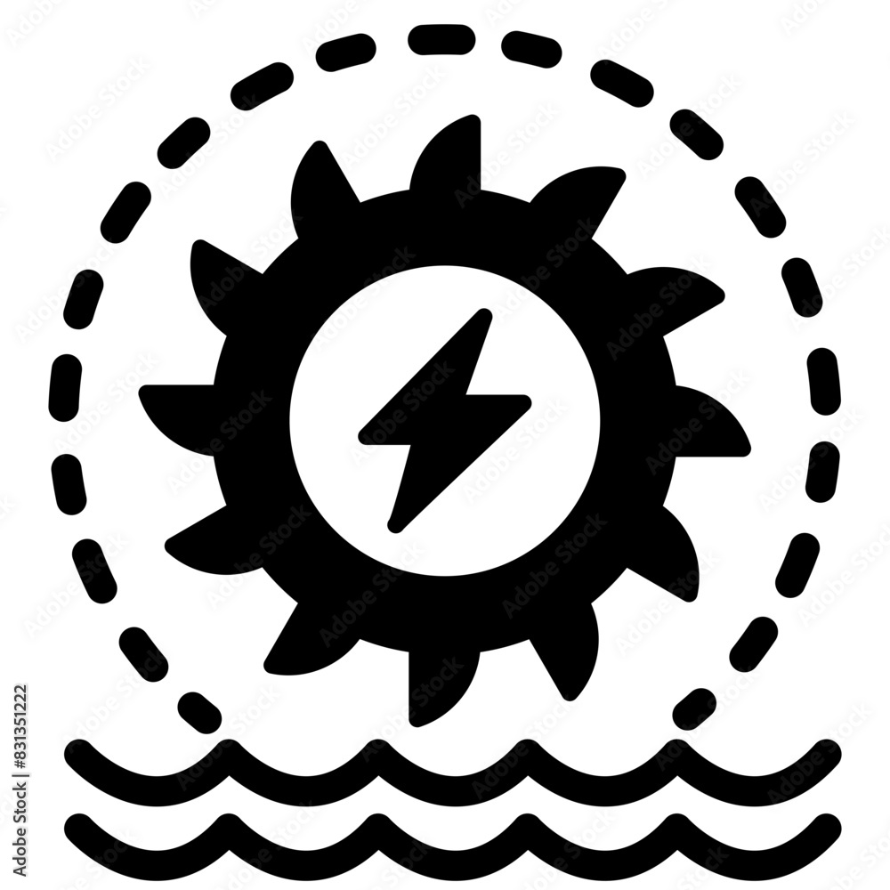 Sustainable Energy Water Turbine Icon with Bolt and Flowing Water ...