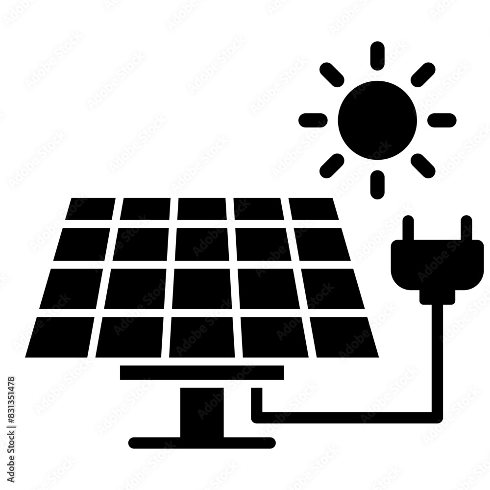 Vector icon for Solar Energy. Black flat Icon of Solar Panel and Sun ...