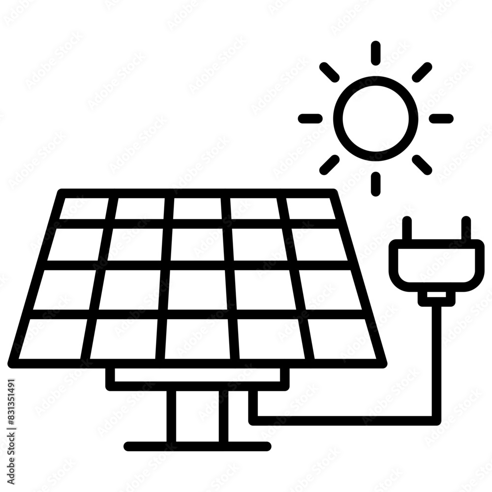 Vector icon for Solar Energy. Black Outline Icon of Solar Panel and Sun ...