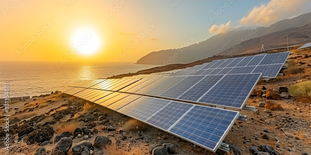 Farm in desert near ocean uses solar panels to convert sunlight to ...