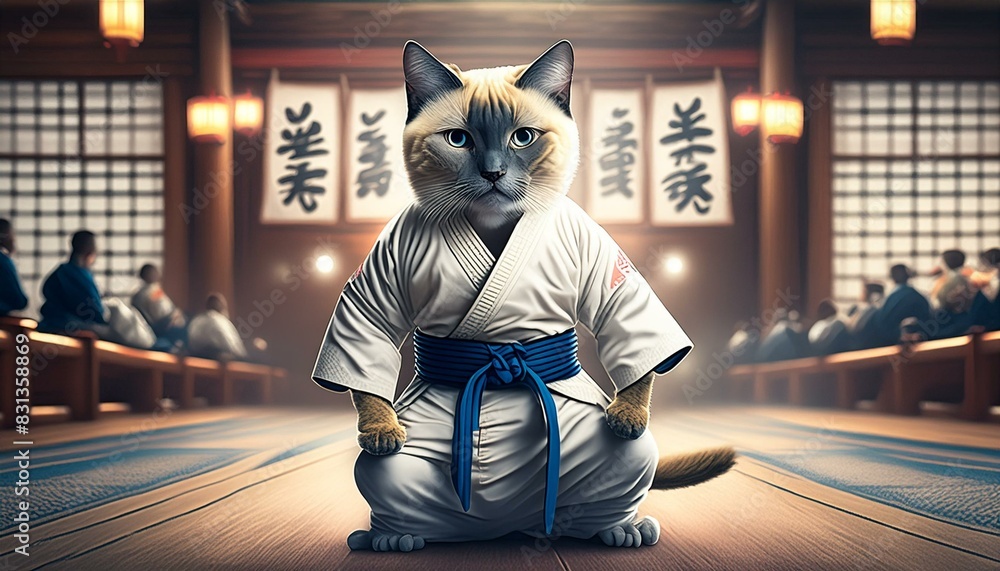 A martial artist, with a blurred face, is seen kneeling in a ...