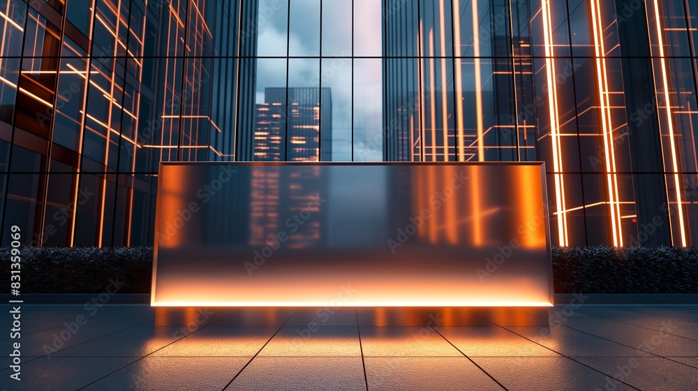 A modern, backlit signboard with sleek, bold lettering, placed in front ...