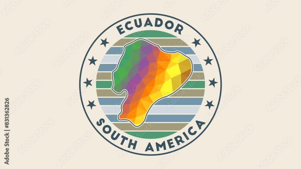 Ecuador intro video. Badge with the circular name and map of the ...