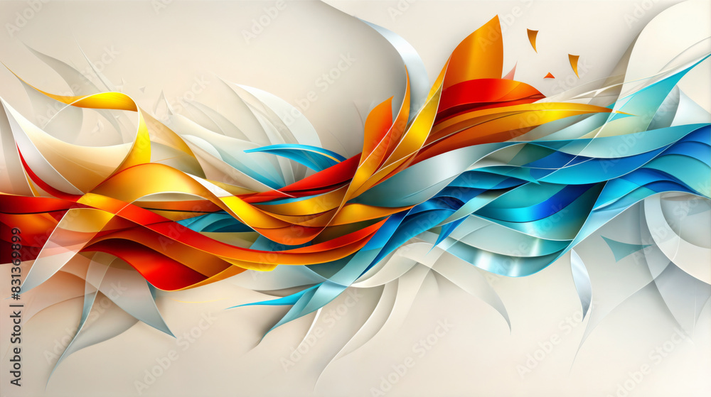 A colorful wave with red, blue, and yellow colors. The colors are ...