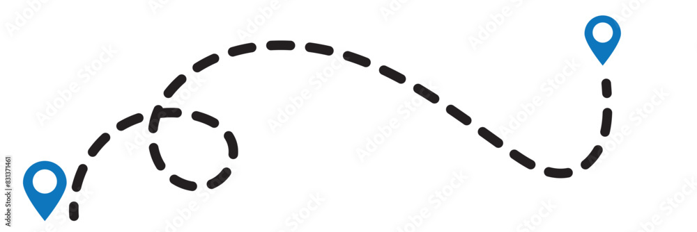Route icon - two points with dotted path and location pin. Route location icon two pin sign and ...
