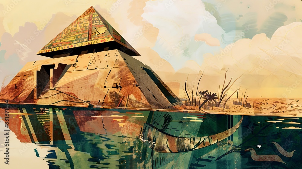 Sunken Egyptian pyramid flat design side view, lost civilizations ...