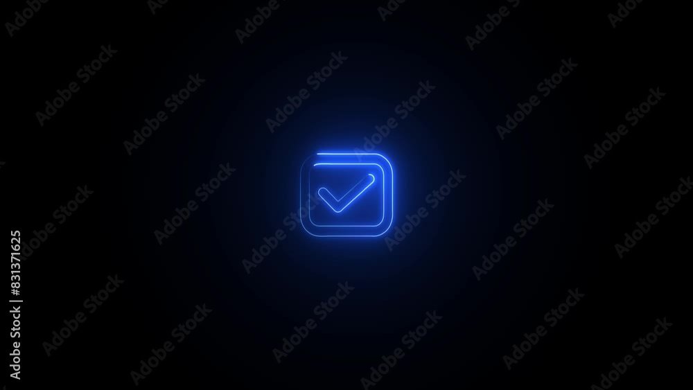 Neon line moving check mark icon animation concept .lighting check mark ...