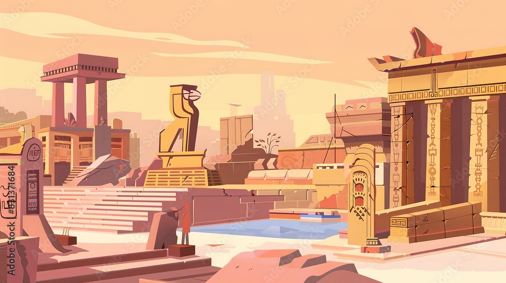 Enigmatic Phoenician relics flat design side view, lost civilizations ...