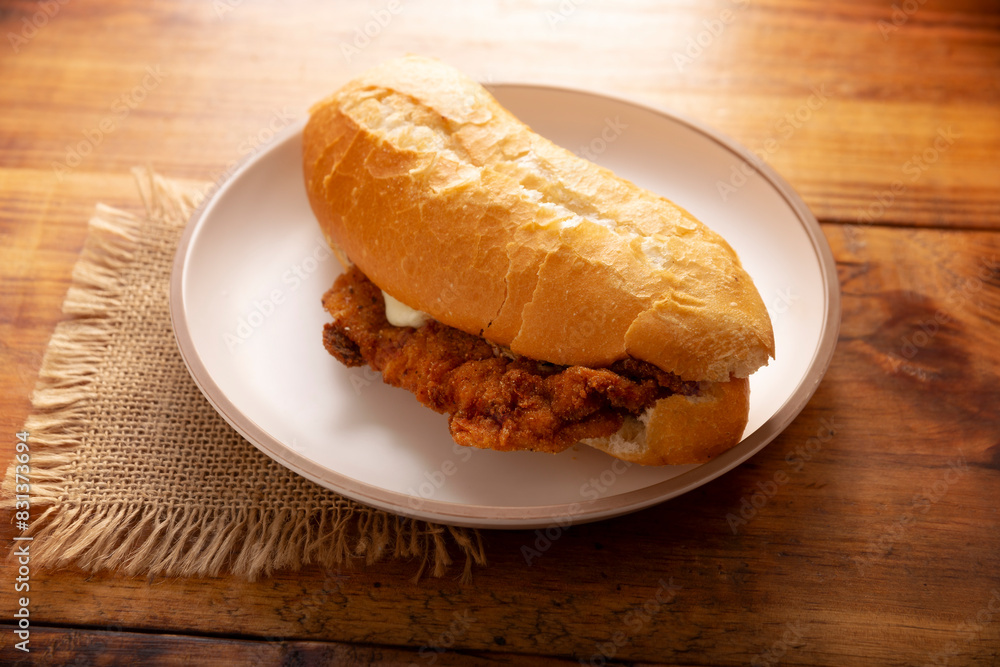 Mexican Torta de Milanesa. Sandwich made with bolillo bread, telera or ...