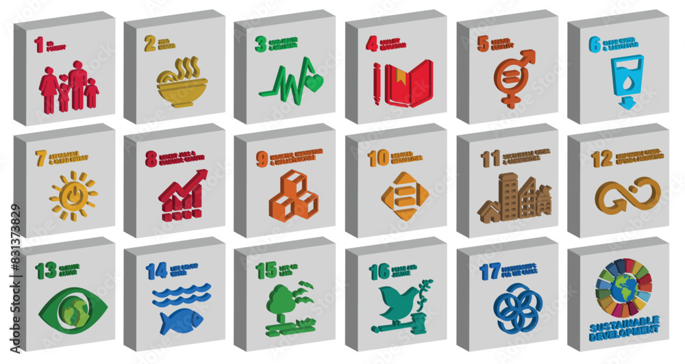 Sustainable Development Global Goals concept icon set 3D Vector ...
