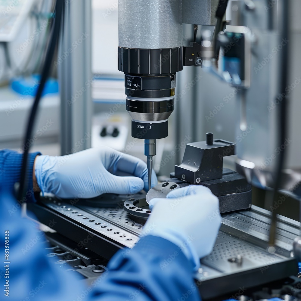 Quality testing station, technician measuring product specifications ...