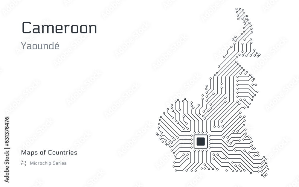 Cameroon Map with a capital of Yaounde Shown in a Microchip Pattern ...
