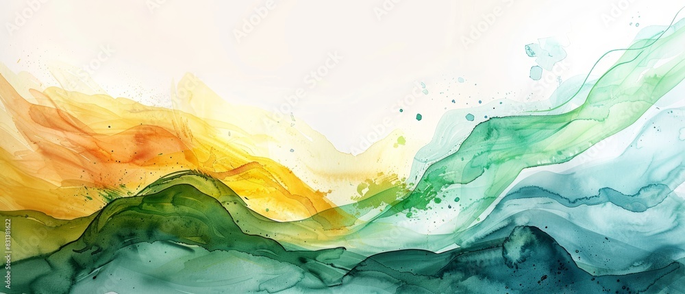 Abstract shapes in a wide frame, transforming from pale green to lively ...