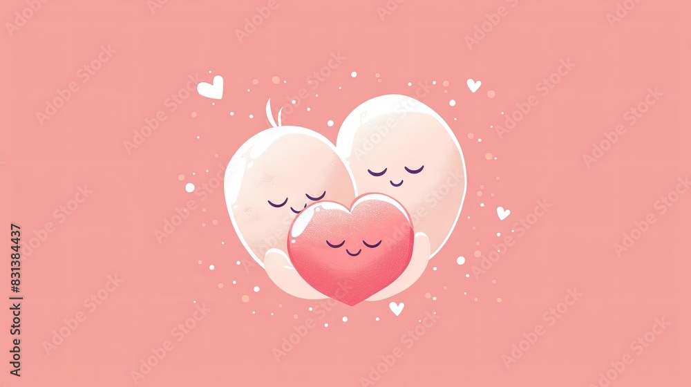 logo, a pink heart hugging another pink love symbol, pastel color ...