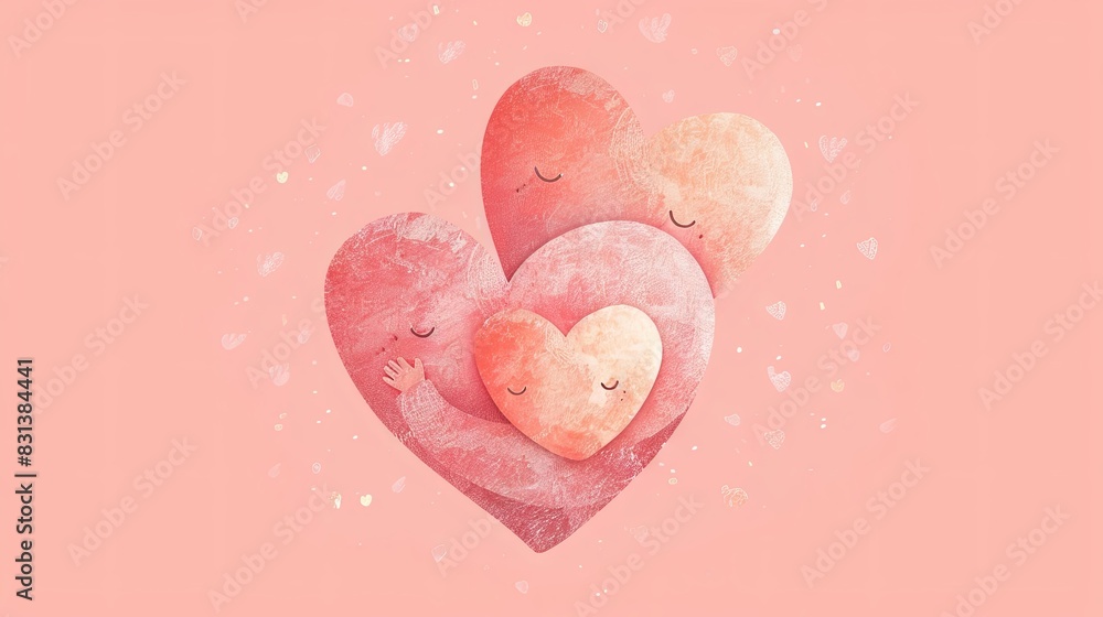 logo, a pink heart hugging another pink love symbol, pastel color ...