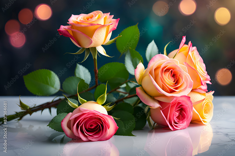 rose flowers blurred bokeh background created using generative AI tools ...