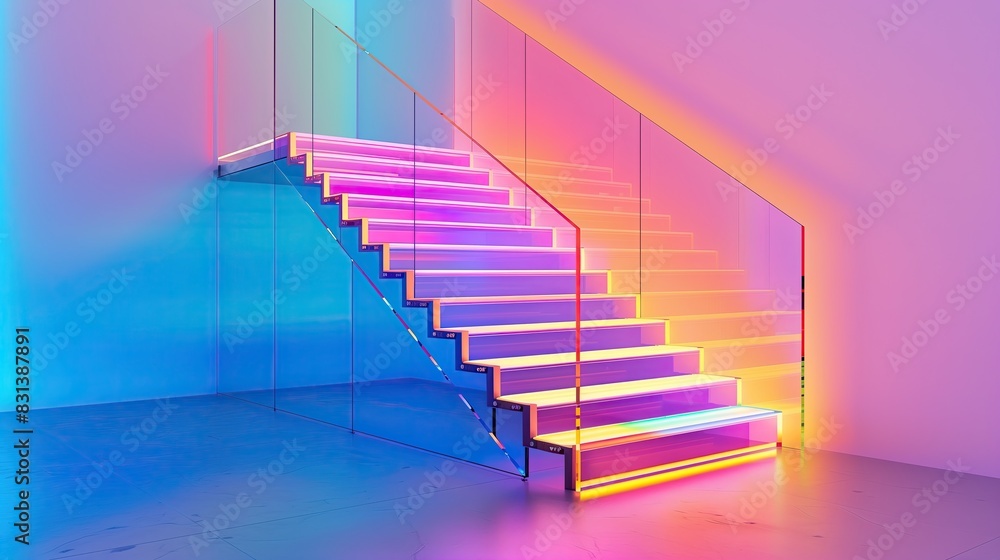 A contemporary staircase with a minimalist, clear acrylic railing and ...