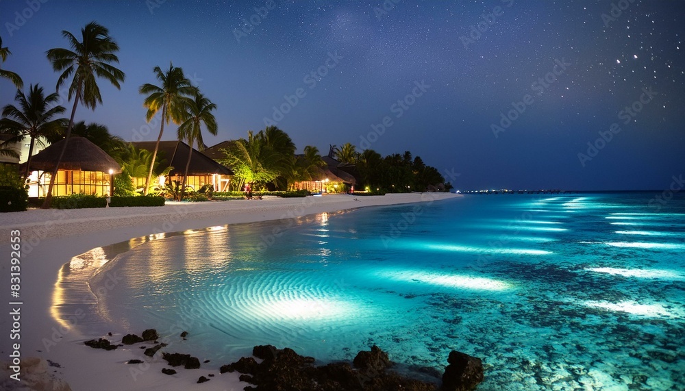 Beautiful night view of a tropical beach in the Maldives ...