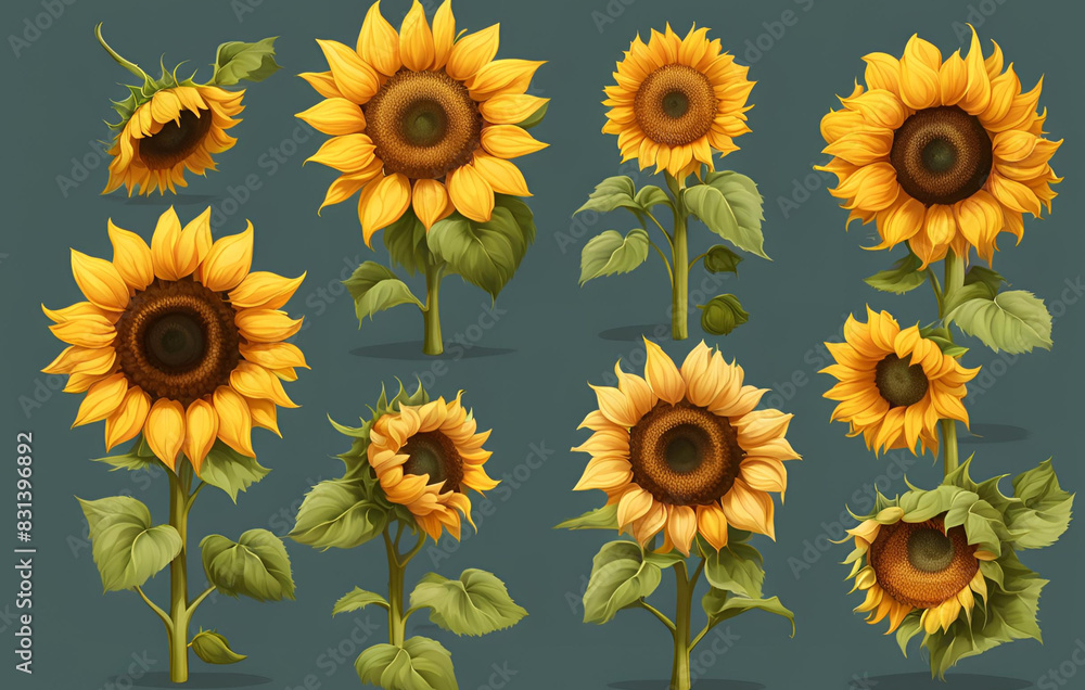 Assortment of modern and trendy sunflower vector designs, Set of ...