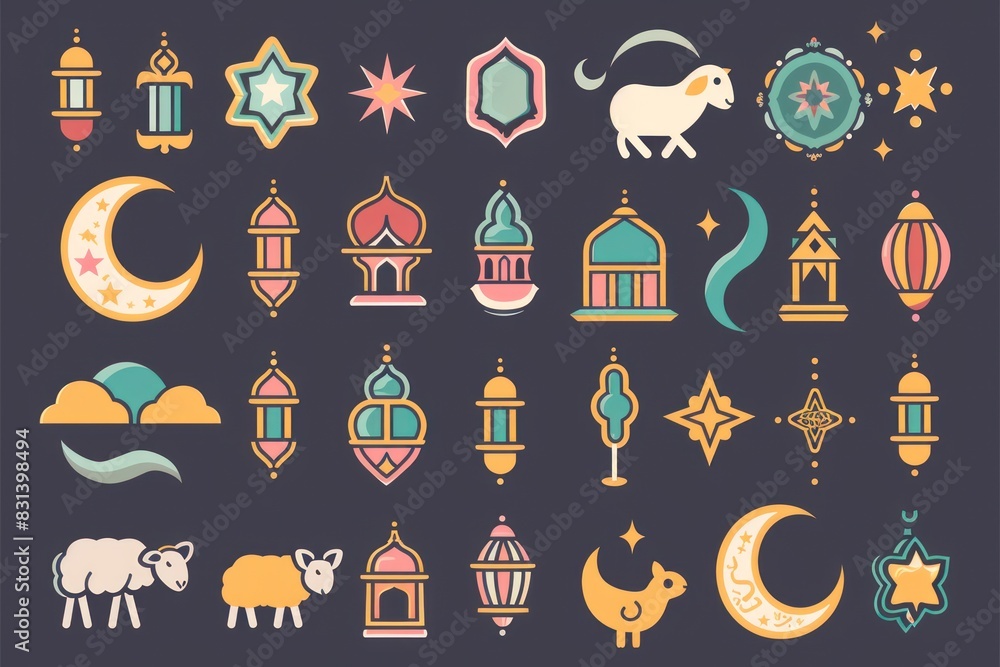 Iconic Ensemble: Eid al-Adha Icons with Traditional Symbols, Capturing ...