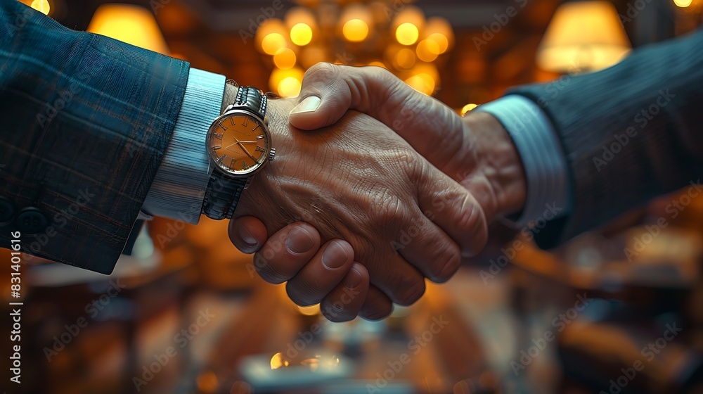 Detailed close-up of a handshake, focusing on hand textures, elegant ...