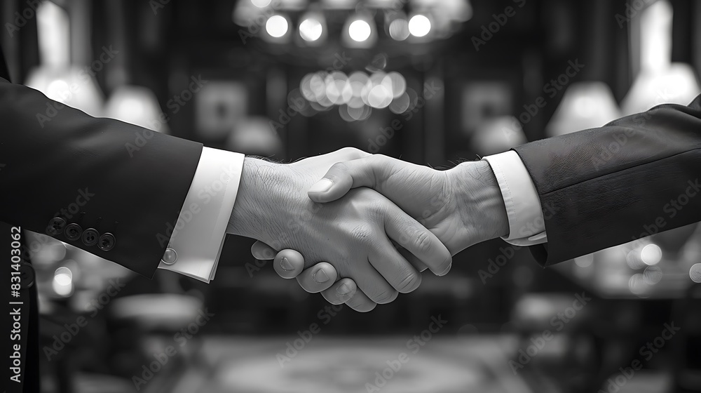 High contrast black and white close-up of a handshake, showcasing the ...