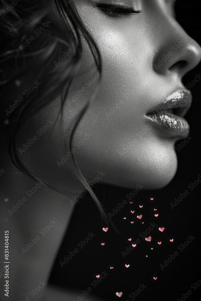 Luscious lips blowing a kiss, with tiny hearts floating around, Stock ...